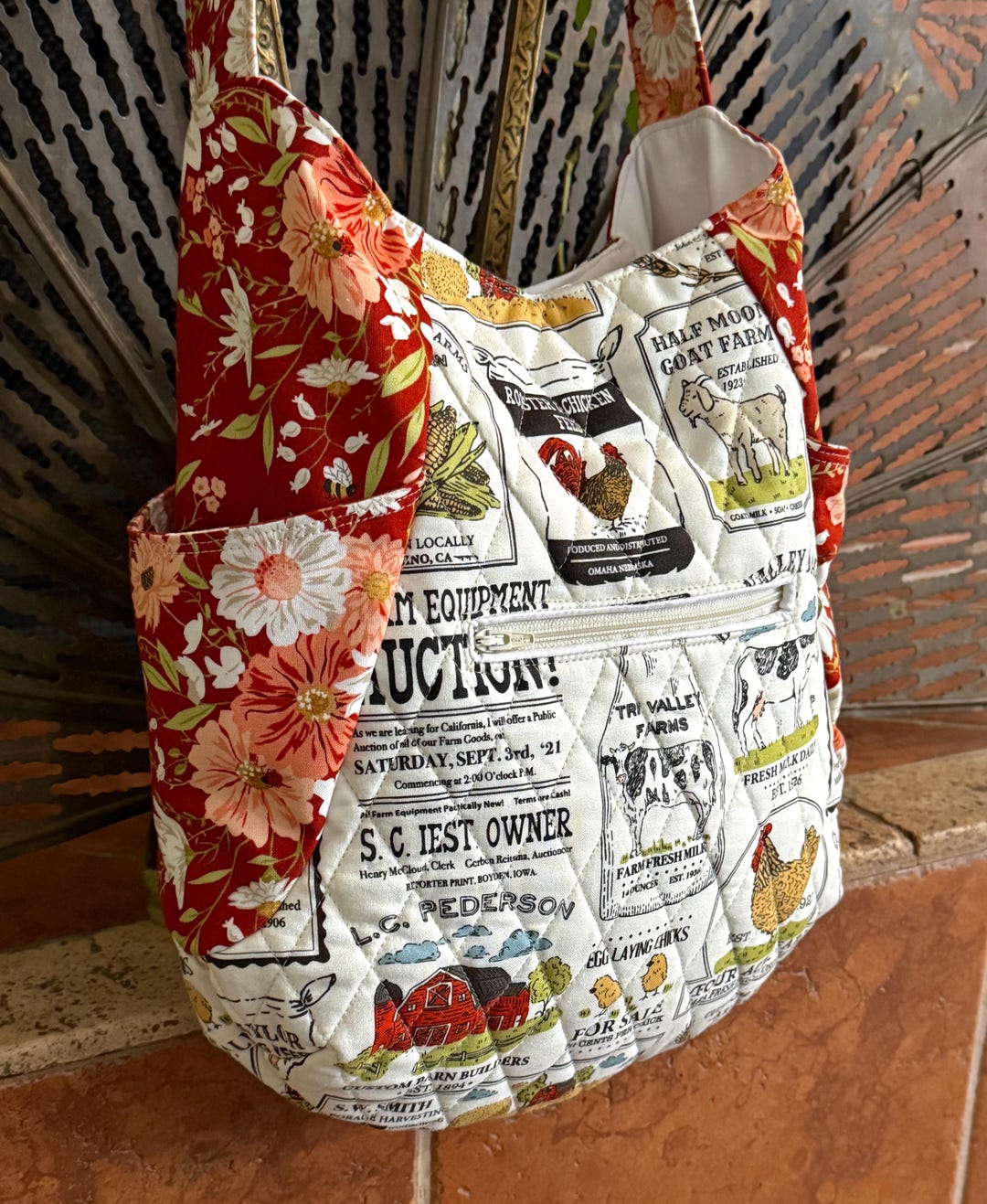 Quilted Farm Handbag Handmade Purse Cow Sheep Tractor - Etsy