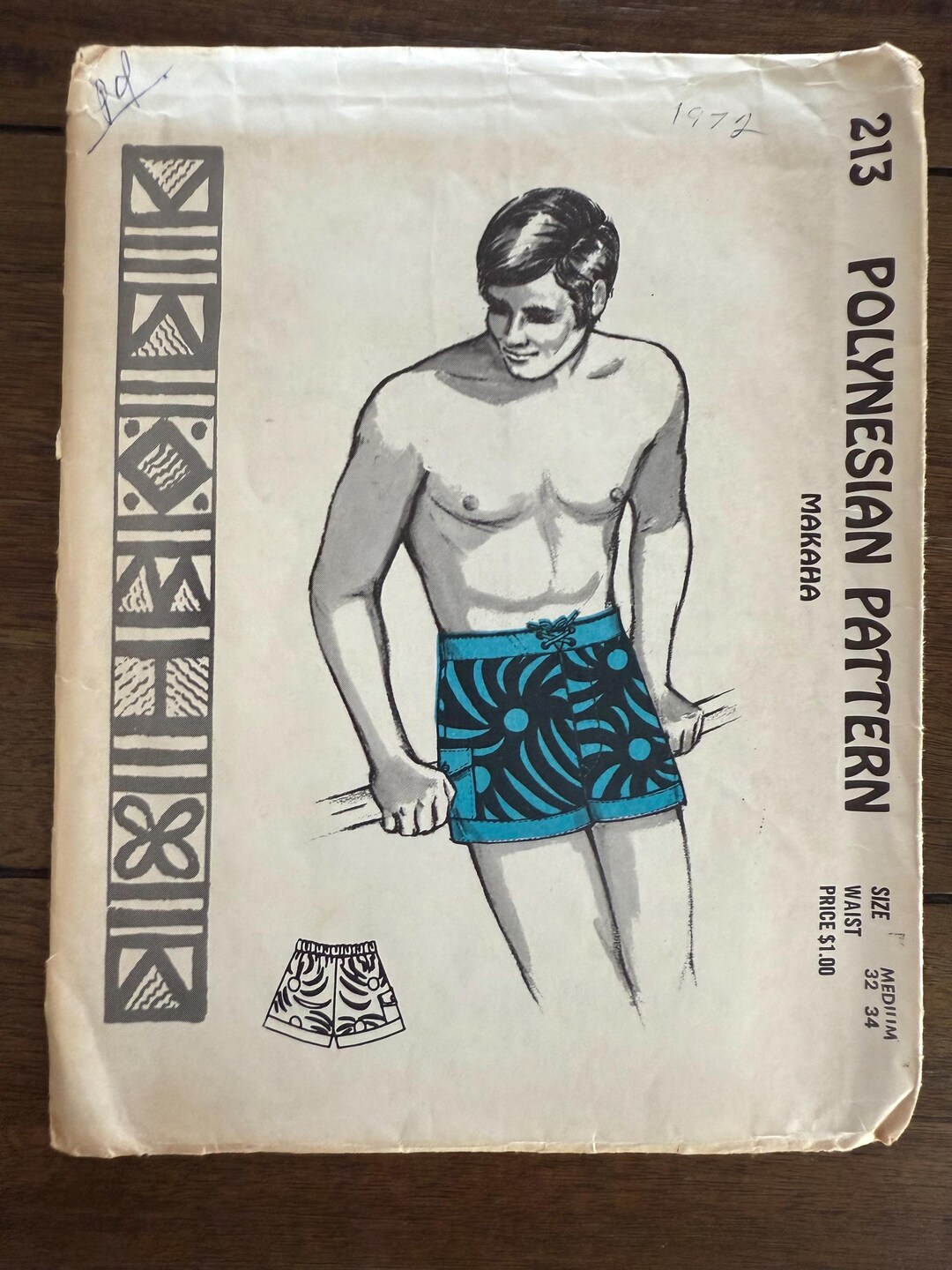1970s Polynesian Swim Trunks Sewing Pattern: Men's Medium (waist 32-34 ...