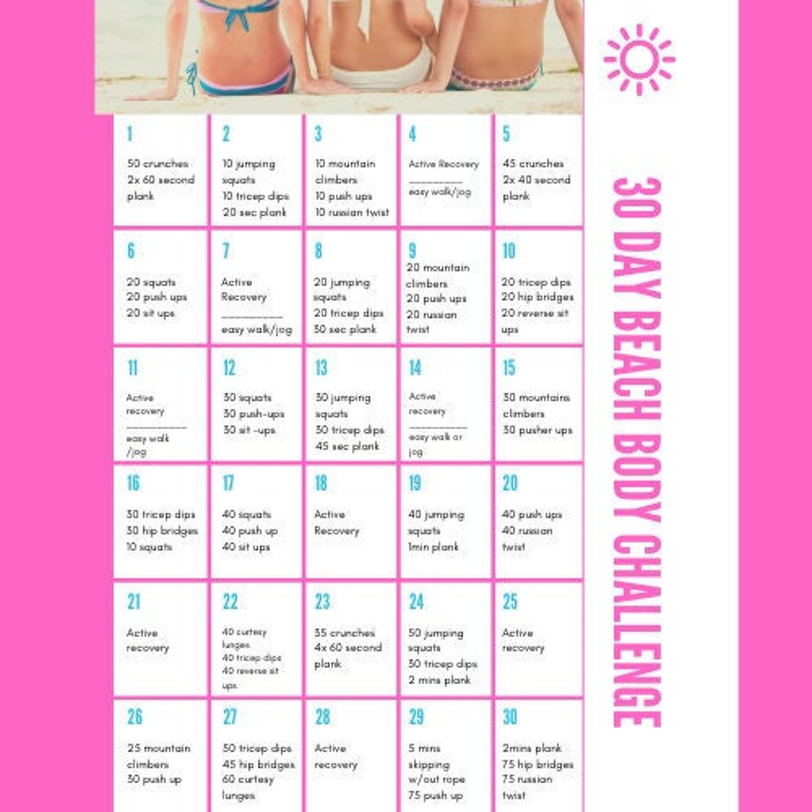 30 Days Work Out Plan no Equipment Work Out Plan monday to - Etsy