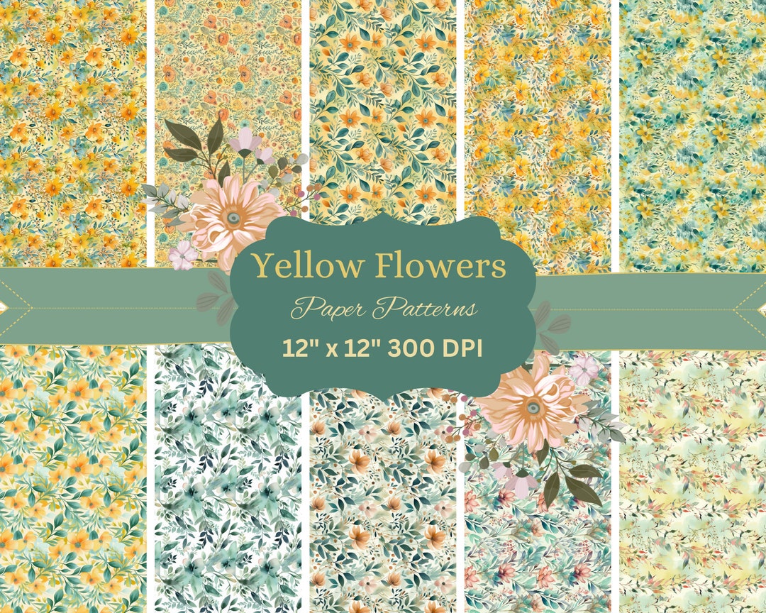 10 Seamless Digital Yellow Flower Paper Pattern 12" X 12" 300 DPI for ...