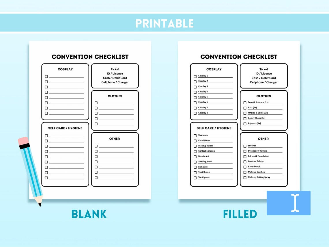 Comic Convention Checklist / Planner | BUNDLE | Minimal | Packing List ...