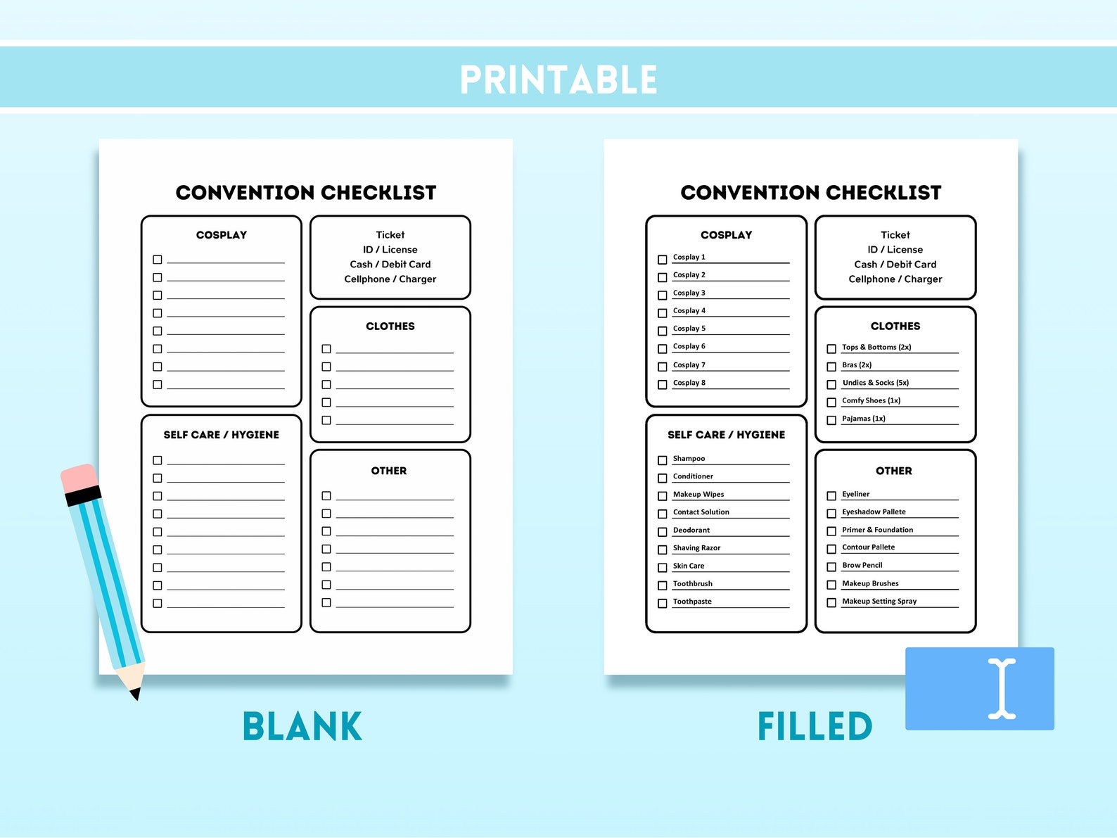 Comic Convention Checklist / Planner | BUNDLE | Minimal | Packing List ...