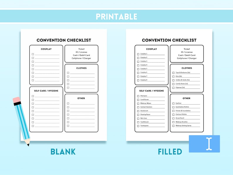 Comic Convention Checklist / Planner | BUNDLE | Minimal | Packing List ...
