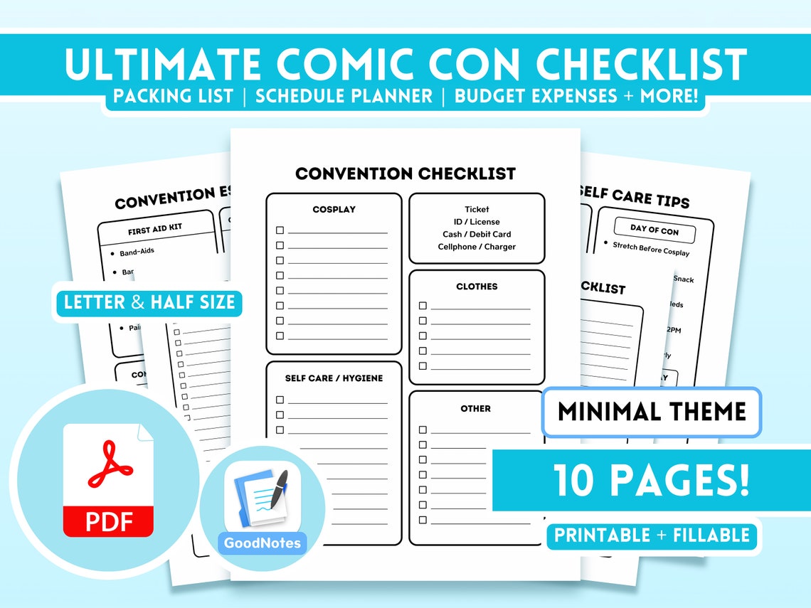 Comic Convention Checklist / Planner | BUNDLE | Minimal | Packing List ...