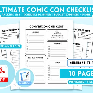 Comic Convention Checklist / Planner | BUNDLE | Minimal | Packing List ...