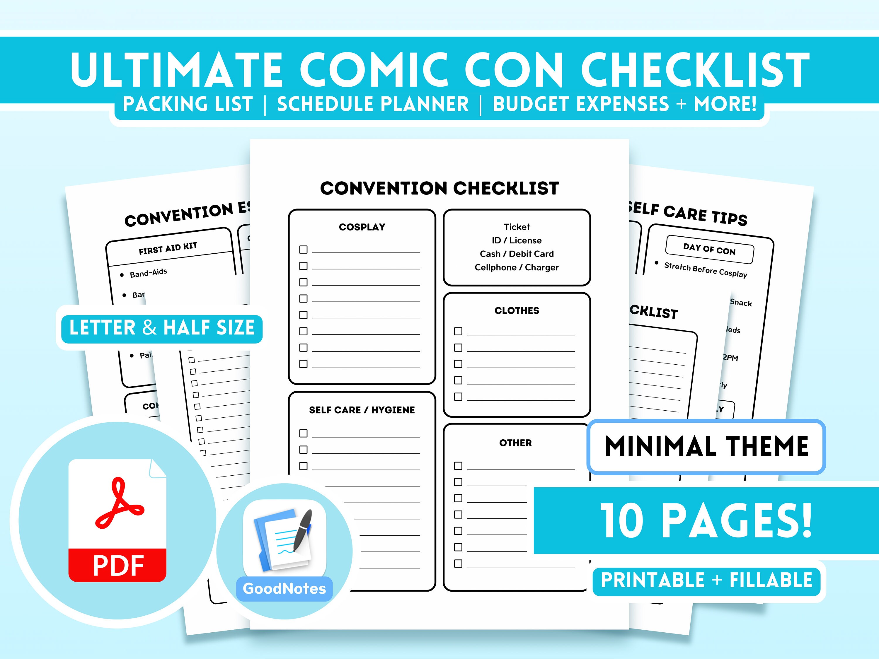 Comic Convention Checklist / Planner | BUNDLE | Minimal | Packing List ...