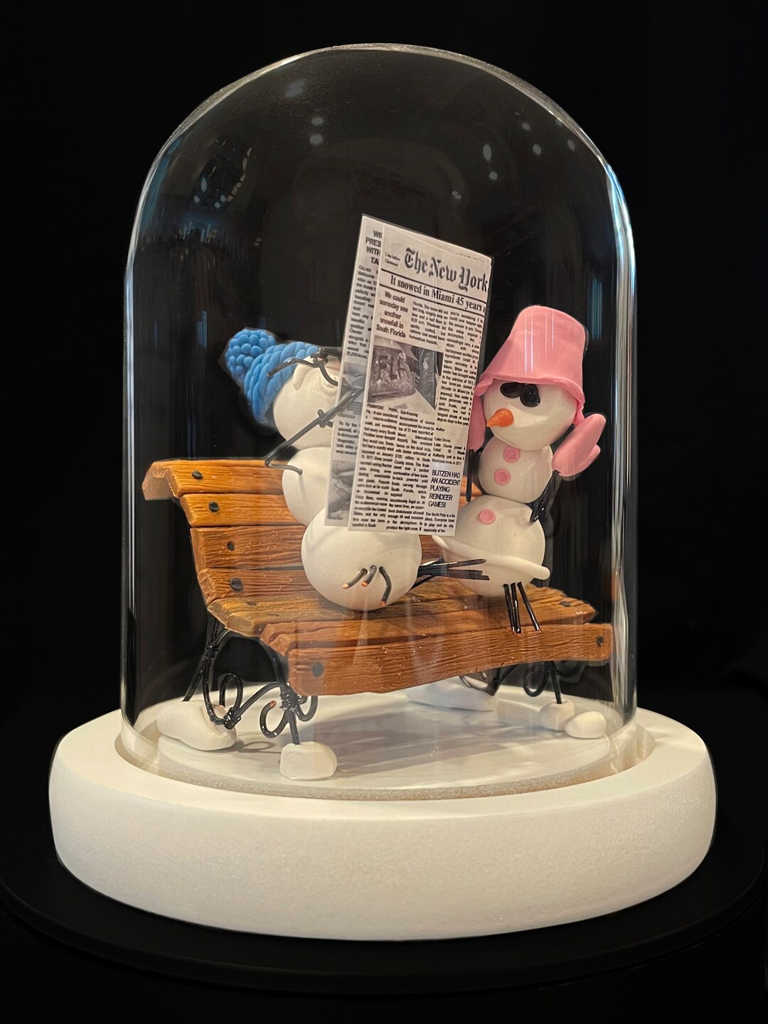 Snowmen Couple Polymer Clay Figurines on the Bench Reading Newspaper - Etsy