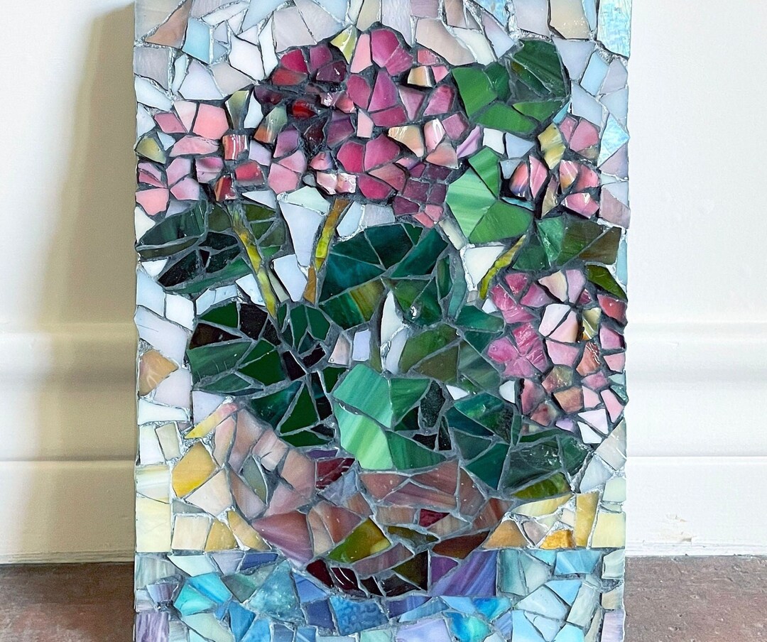 Pink Geraniums in a Terracotta Pot Handmade Stained Glass Mosaic Wall ...