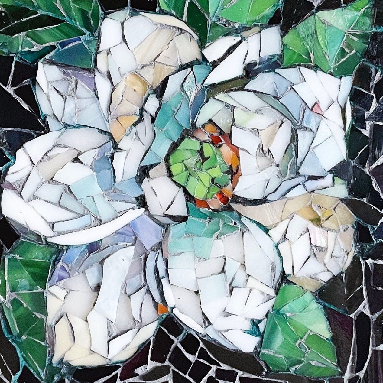 An Elegant Magnolia Flower - Stained Glass Mosaic Art Work With Hanging ...