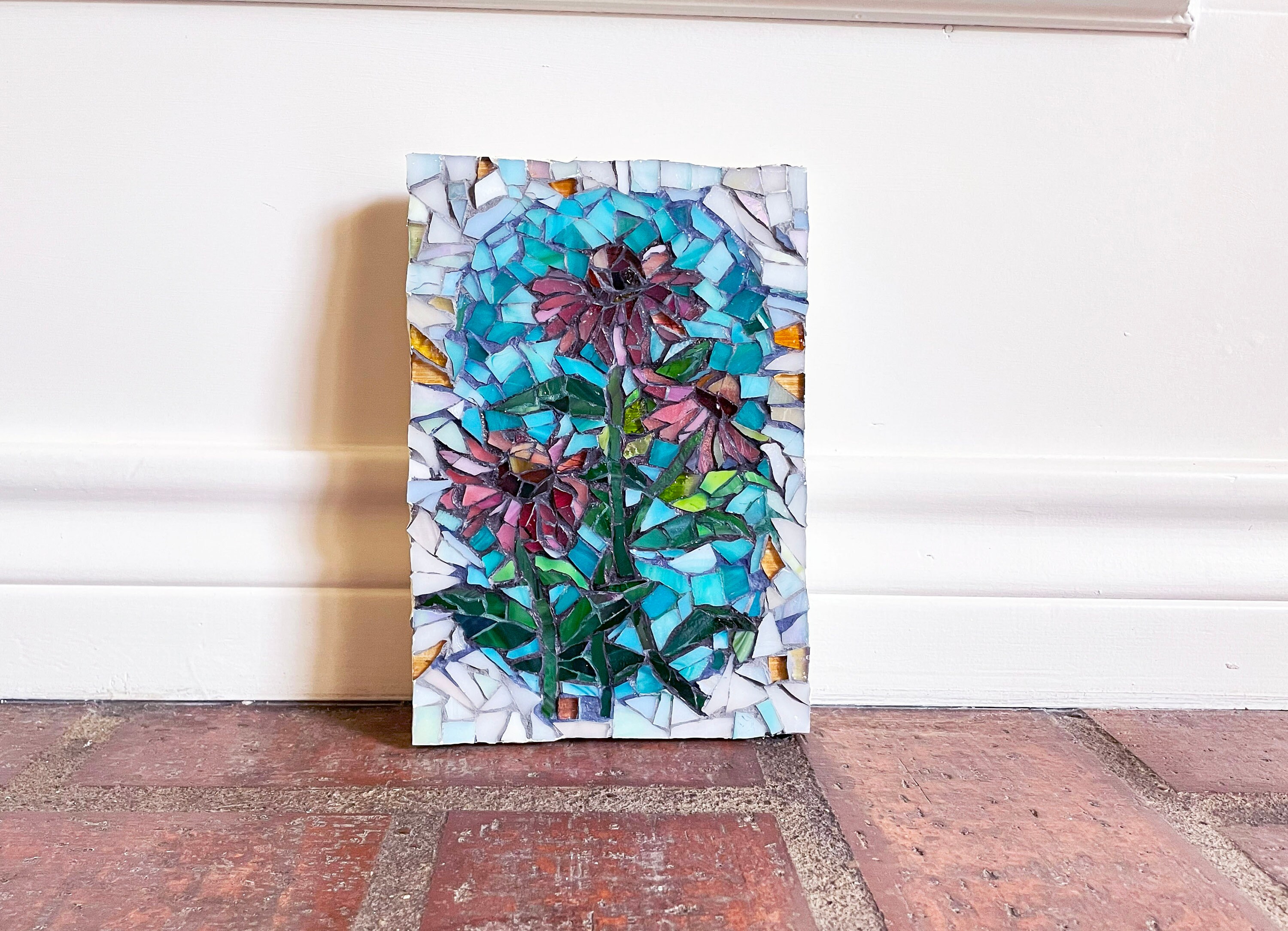 Coneflowers in Vintage Blue Stained Glass Mosaic - Etsy