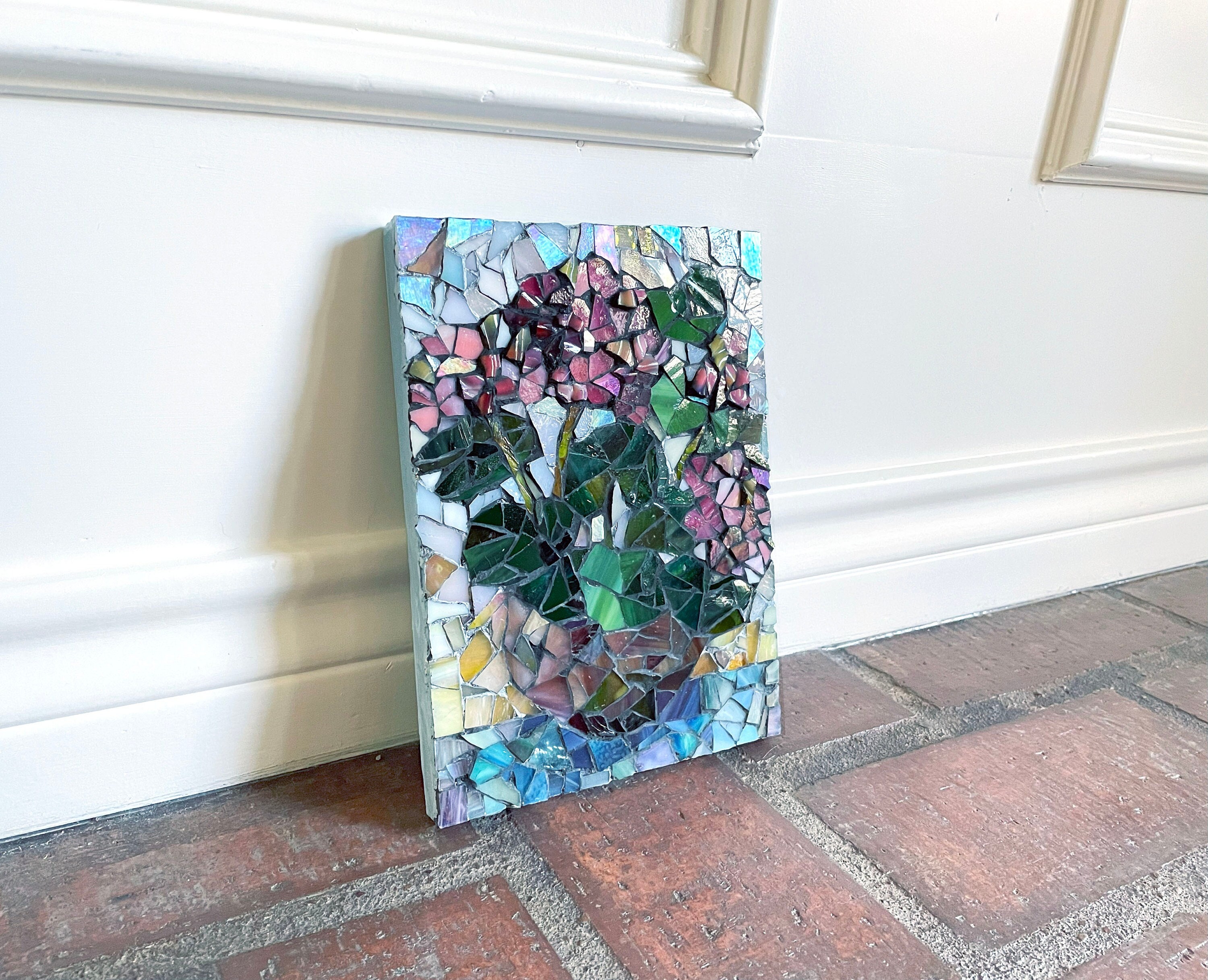 Pink Geraniums in a Terracotta Pot Handmade Stained Glass Mosaic Wall ...