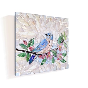Blue Bird on Apple Tree With Blossoms – Handmade Stained Glass Mosaic ...