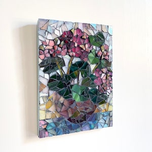 Pink Geraniums in a Terracotta Pot Handmade Stained Glass Mosaic Wall ...
