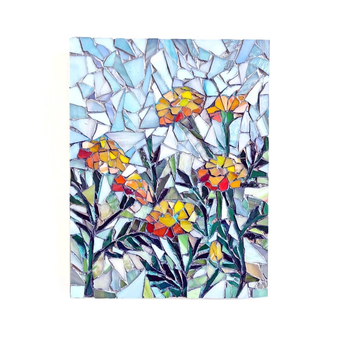 Golden Marigolds Handmade Stained Glass Mosaic Wall Art With Hanging - Etsy