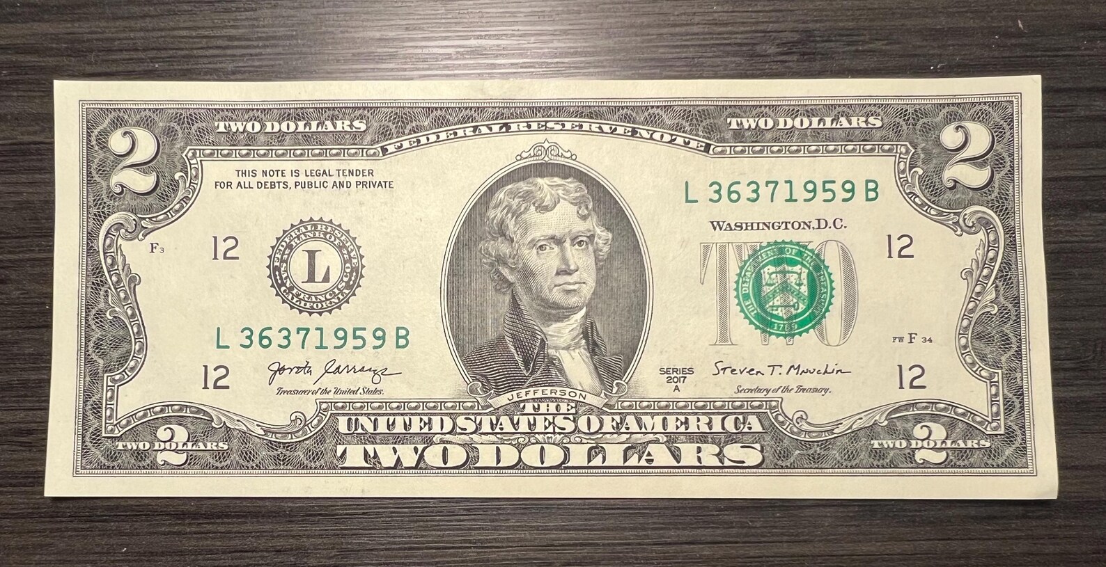 L36371959B - Birthday Birth Year 1959 Rare Note Two Dollar Uncirculated ...