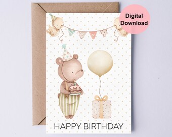 Printable Birthday Card / Happy Birthday Card / Cute Bear With | Etsy