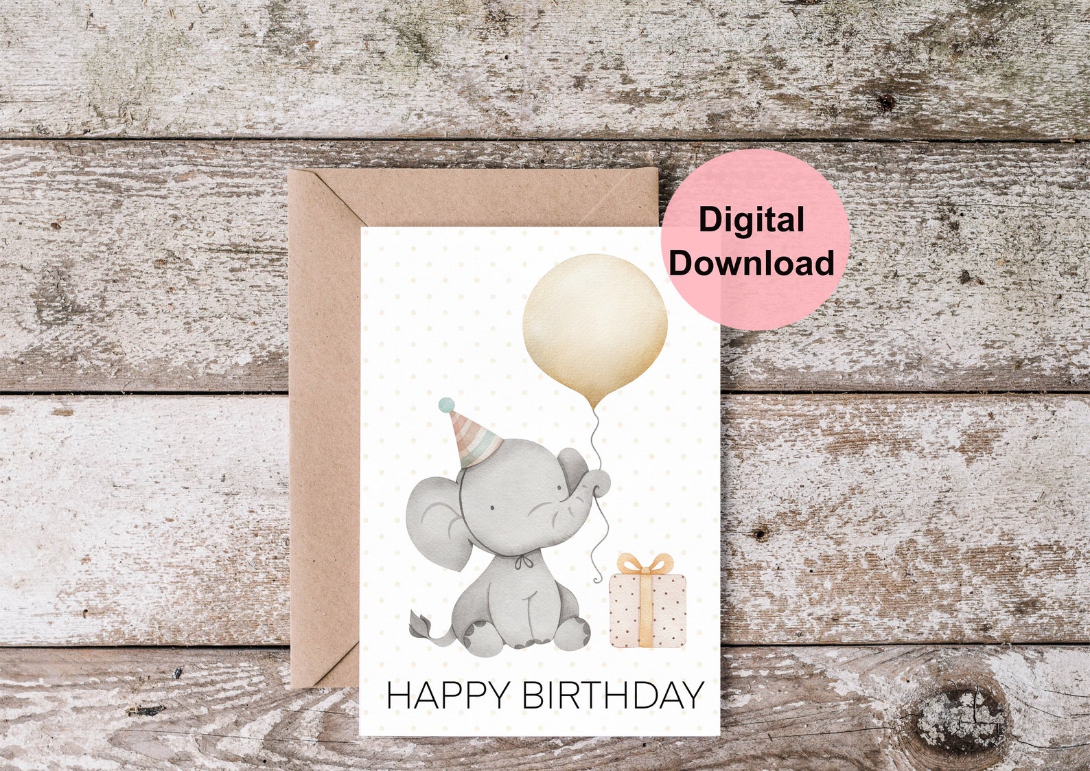 Printable Birthday Card / Happy Birthday Card / Cute Elephant - Etsy