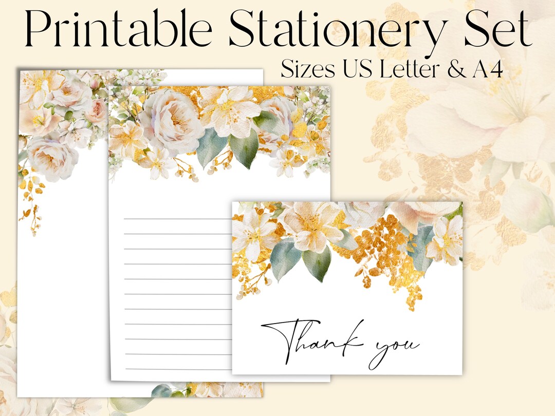 Elegant Floral Stationery Set / Printable Stationery / Letter Writing ...