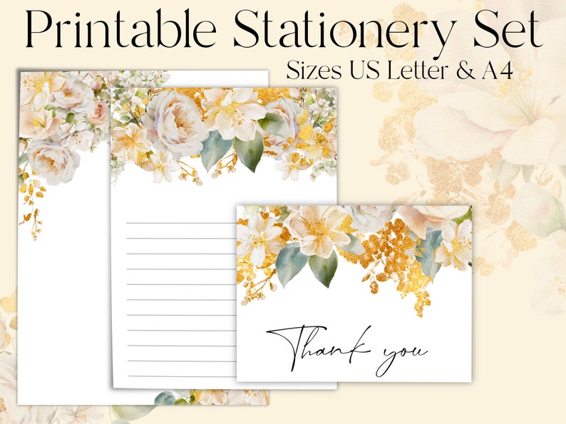 Elegant Floral Stationery Set / Printable Stationery / Letter Writing ...