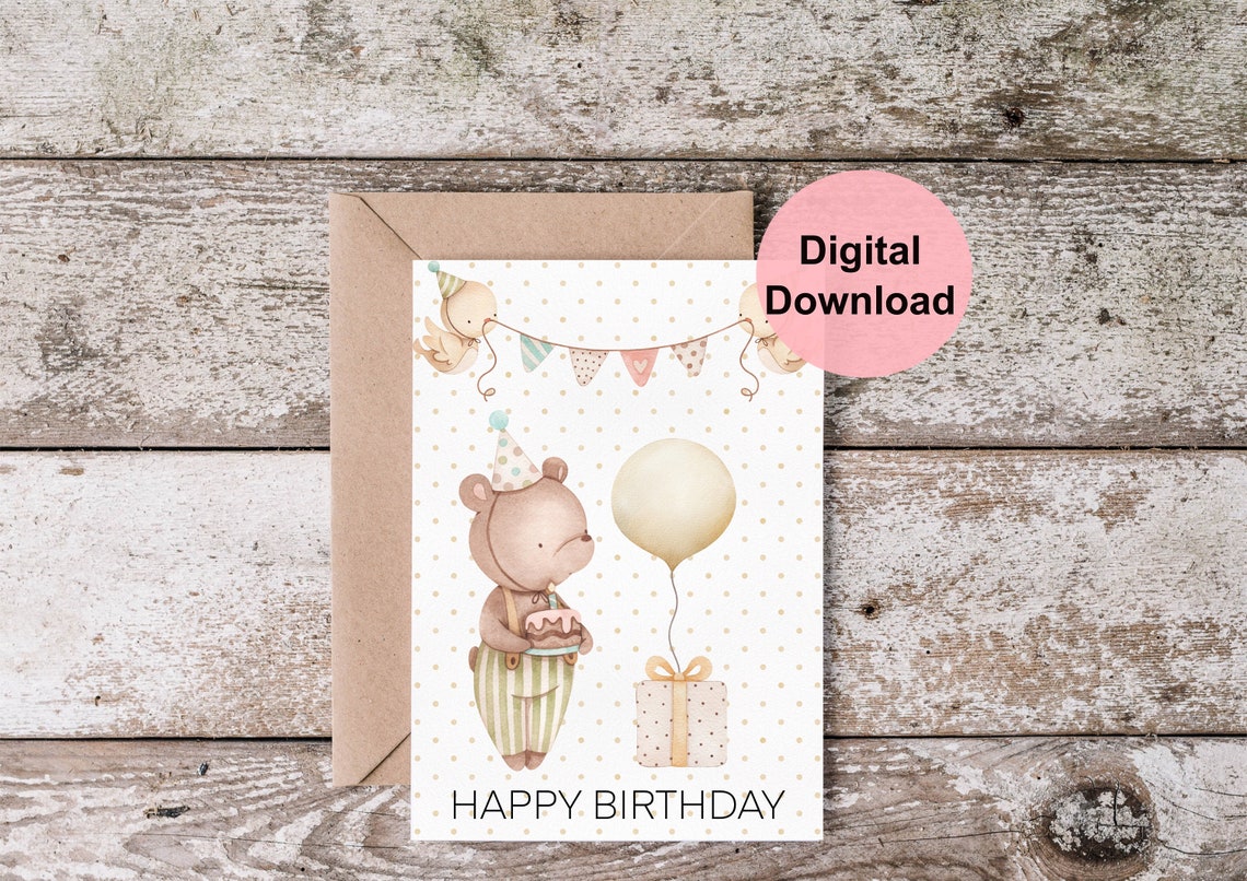 Printable Birthday Card / Happy Birthday Card / Cute Bear With - Etsy ...