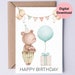 Printable Birthday Card / Happy Birthday Card / Cute Bear With Cake and ...