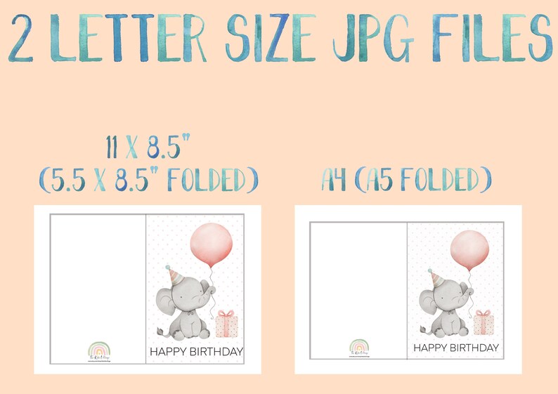 Printable Birthday Card / Happy Birthday Card / Cute Elephant With Pink ...