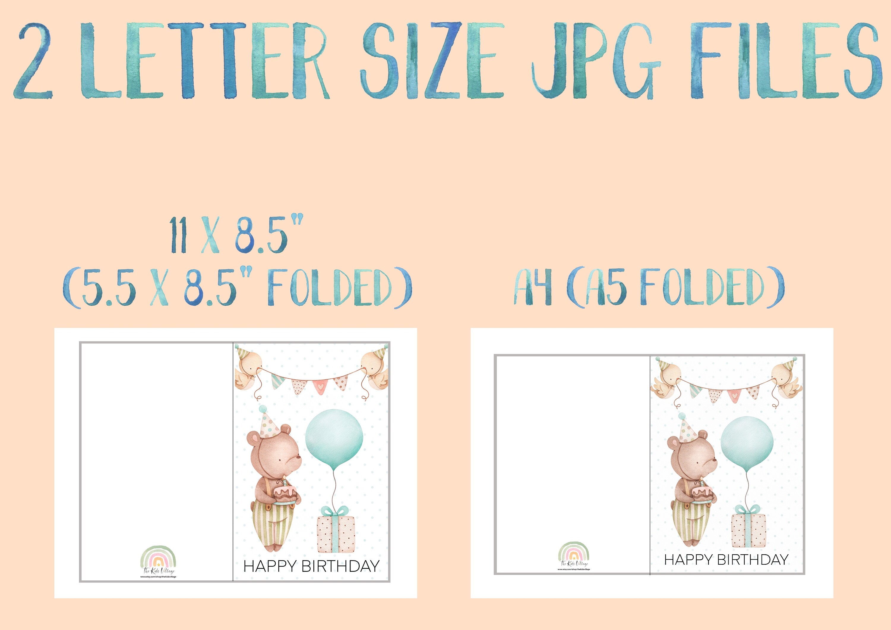 Printable Birthday Card / Happy Birthday Card / Cute Bear With Cake and ...