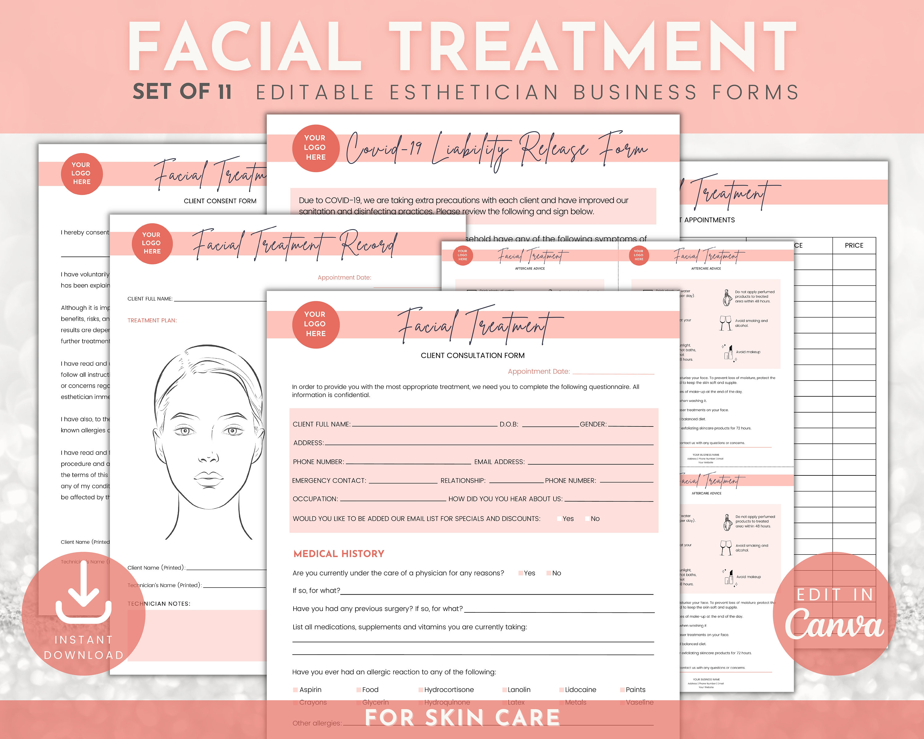 Editable Facial Consent Form, Skin Care Consultations Forms, Client ...
