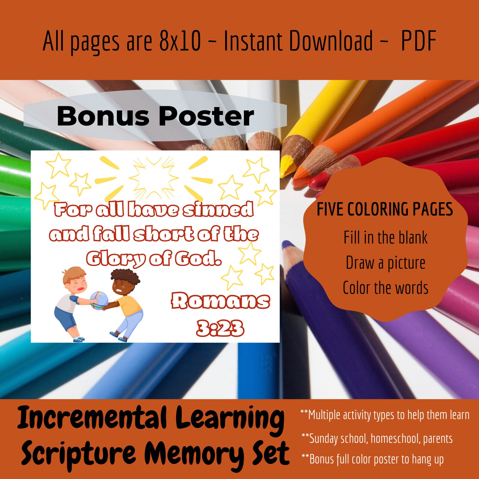 Romans 3:23 Bible Verse Scripture Memory Coloring Page Set for Children ...