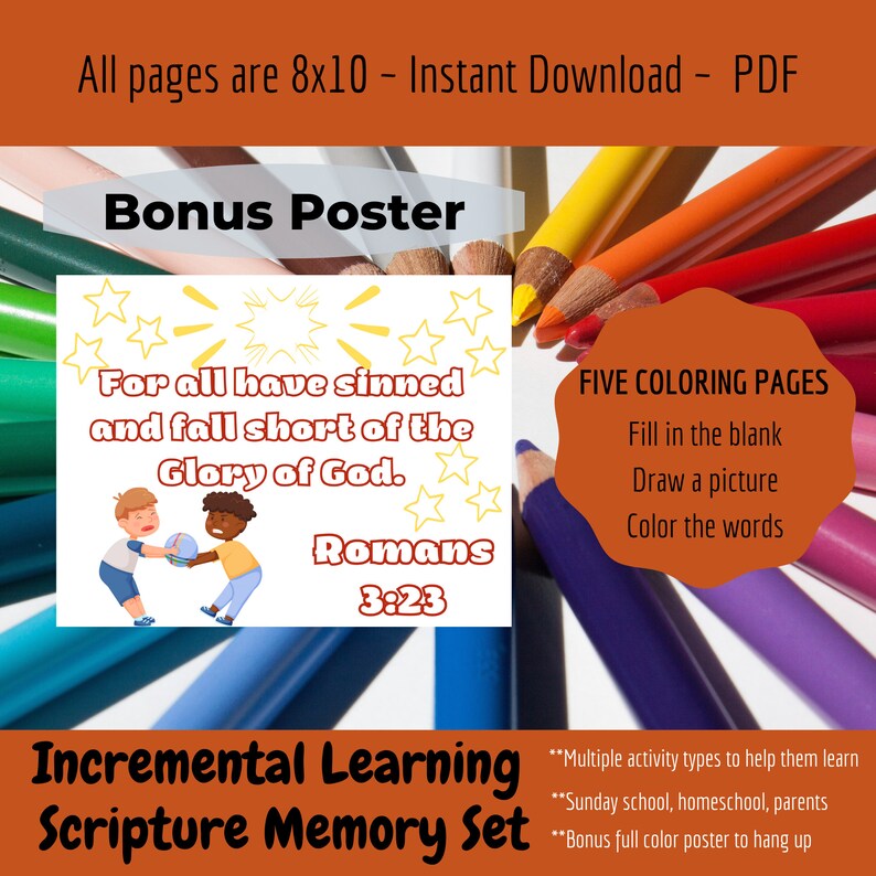 Romans 3:23 Bible Verse Scripture Memory Coloring Page Set for Children ...