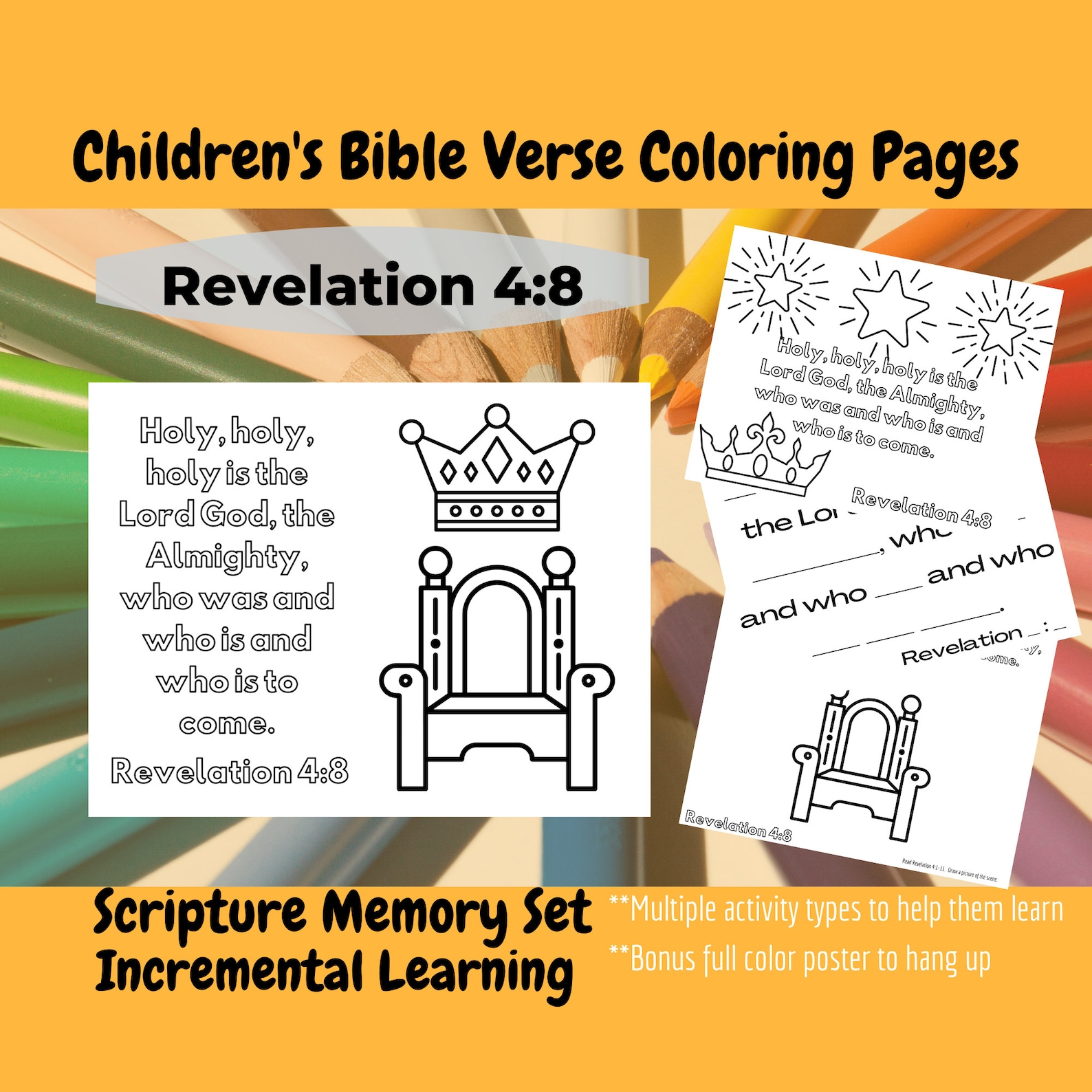 Revelation 4:8 Bible Verse Scripture Memory Coloring Page Set for ...