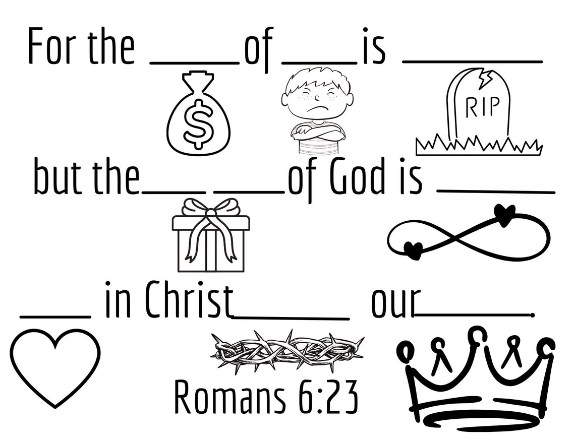 Romans 6:23 Bible Verse Scripture Memory Coloring Page Set for - Etsy