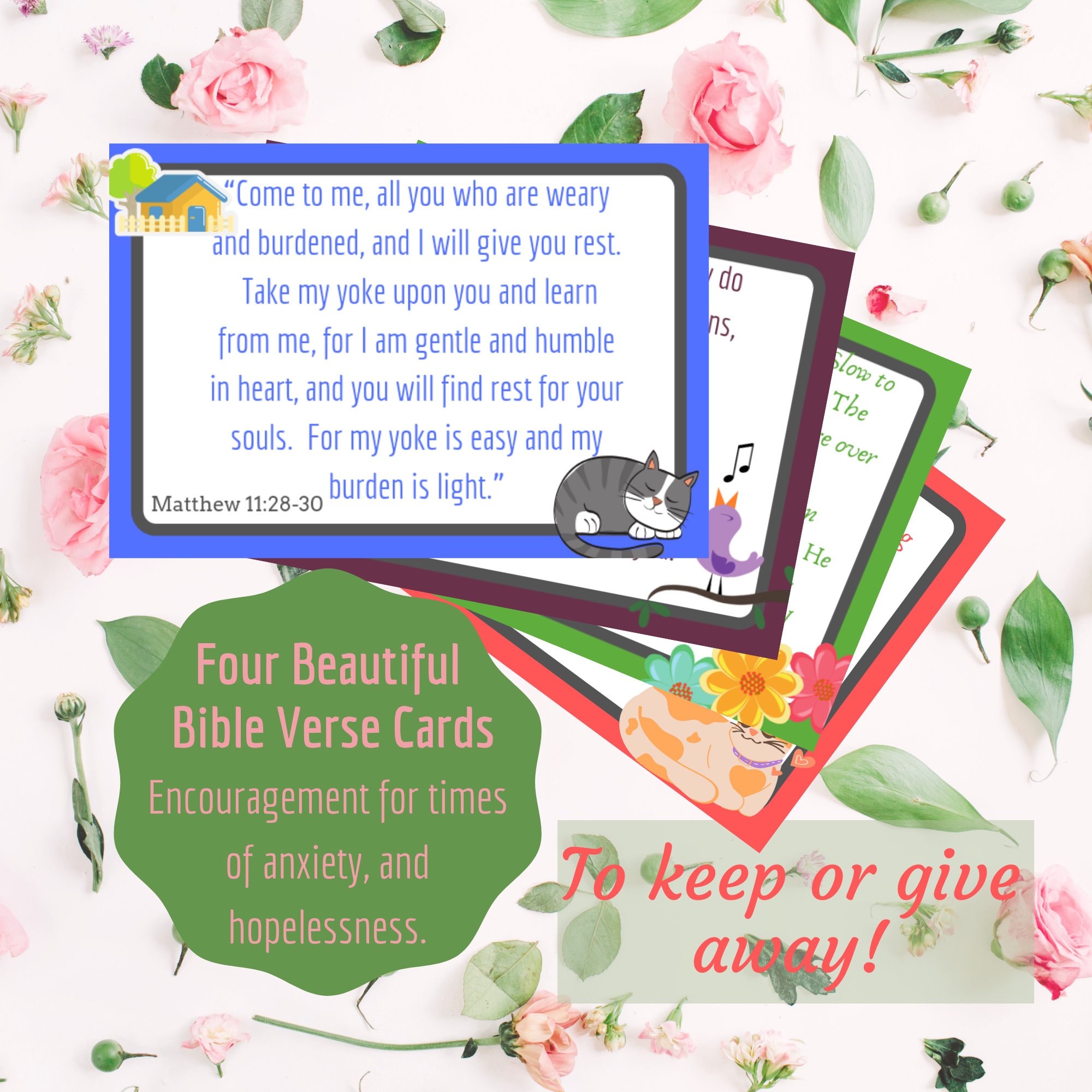 4 Scripture Encouragement Bible Verse Cards for Anxiety and ...