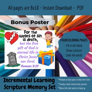 Romans 6:23 Bible Verse Scripture Memory Coloring Page Set for Children ...