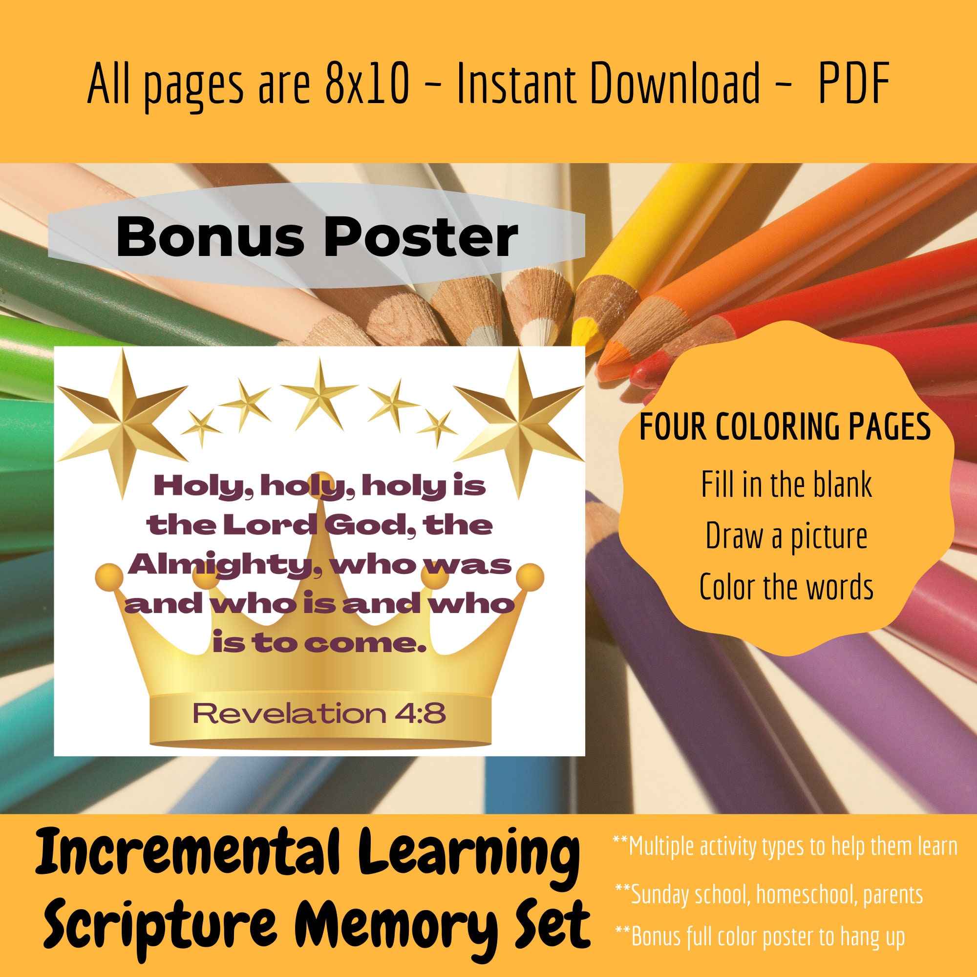 Revelation 4:8 Bible Verse Scripture Memory Coloring Page Set for ...
