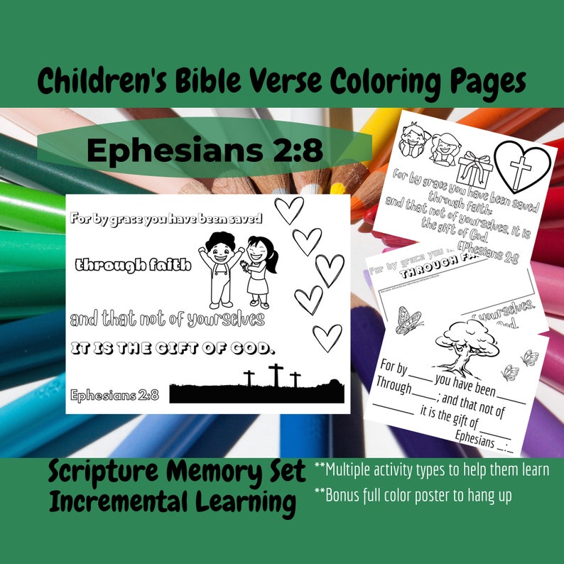 Ephesians 2:8 Bible Verse Scripture Memory Coloring Page Set for ...