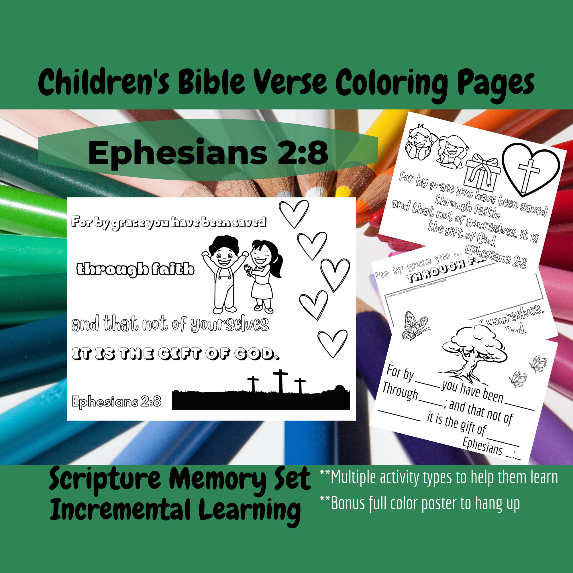 Ephesians 2:8 Bible Verse Scripture Memory Coloring Page Set for ...