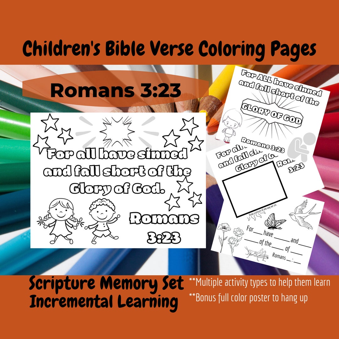 Romans 3:23 Bible Verse Scripture Memory Coloring Page Set for Children ...