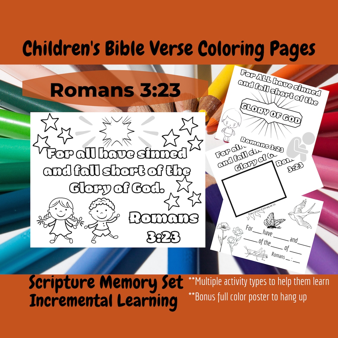 Romans 3:23 Bible Verse Scripture Memory Coloring Page Set for Children ...