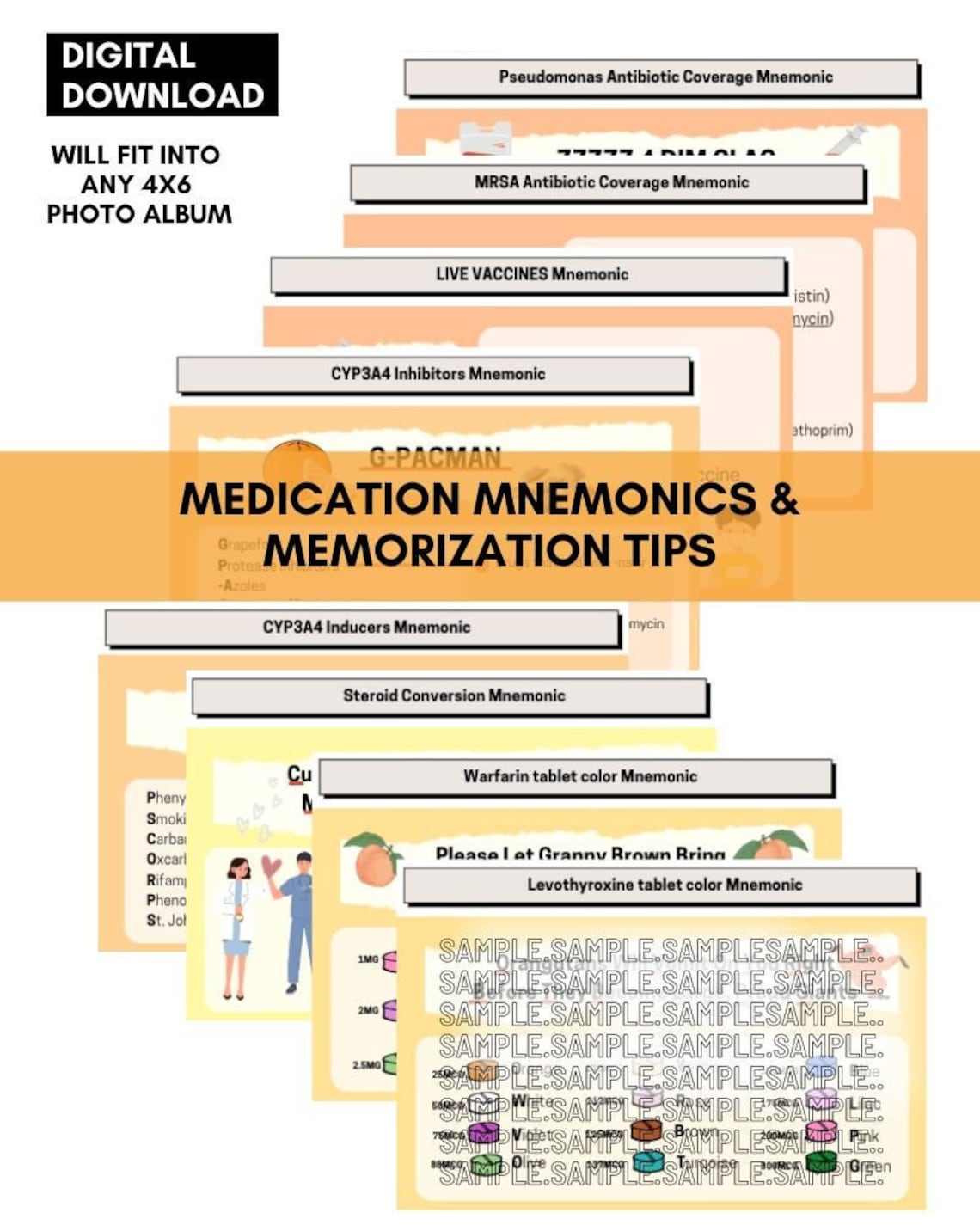 Medication MNEMONICS Cheat Sheet | 4x6 Digital Prints/booklet Inserts ...