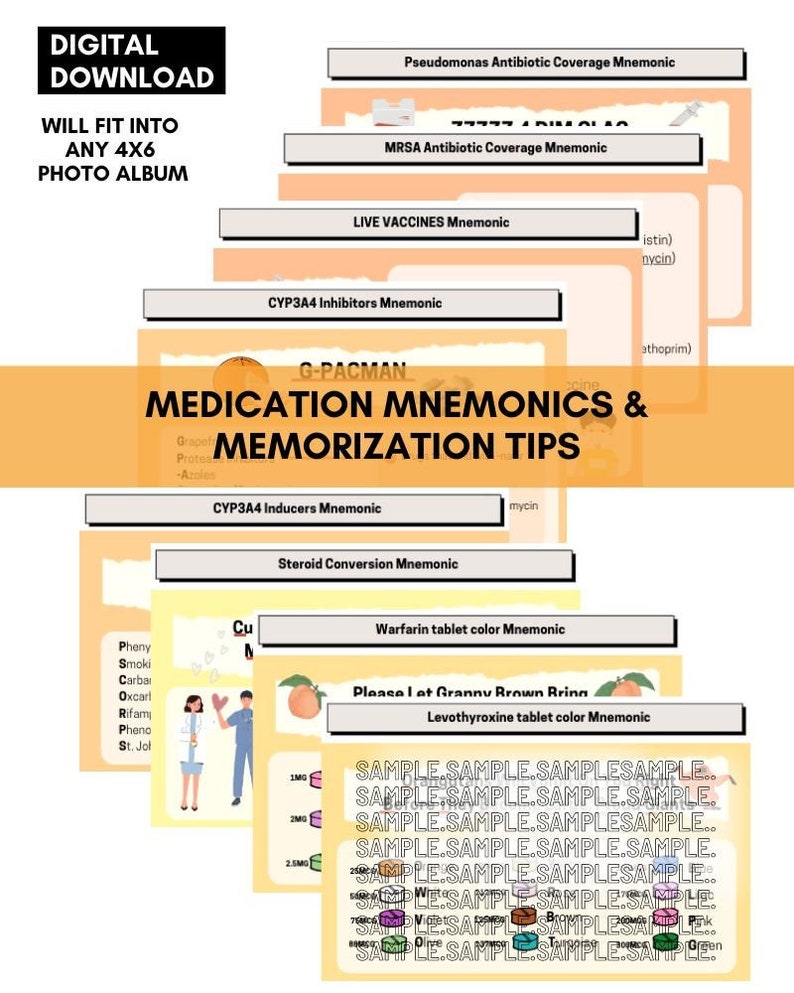 Medication MNEMONICS Cheat Sheet | 4x6 Digital Prints/booklet Inserts ...