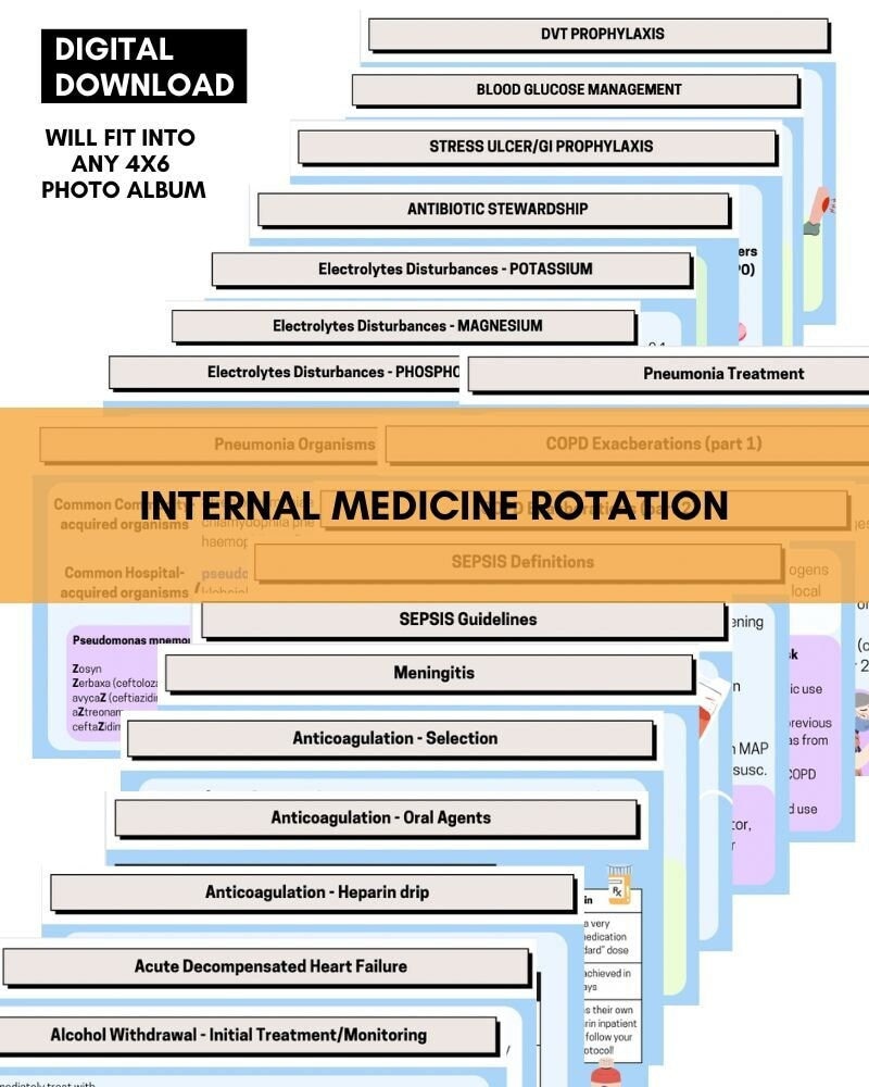 Internal Medicine Rotation Cheat Sheet | 4x6 Digital Prints/booklet ...