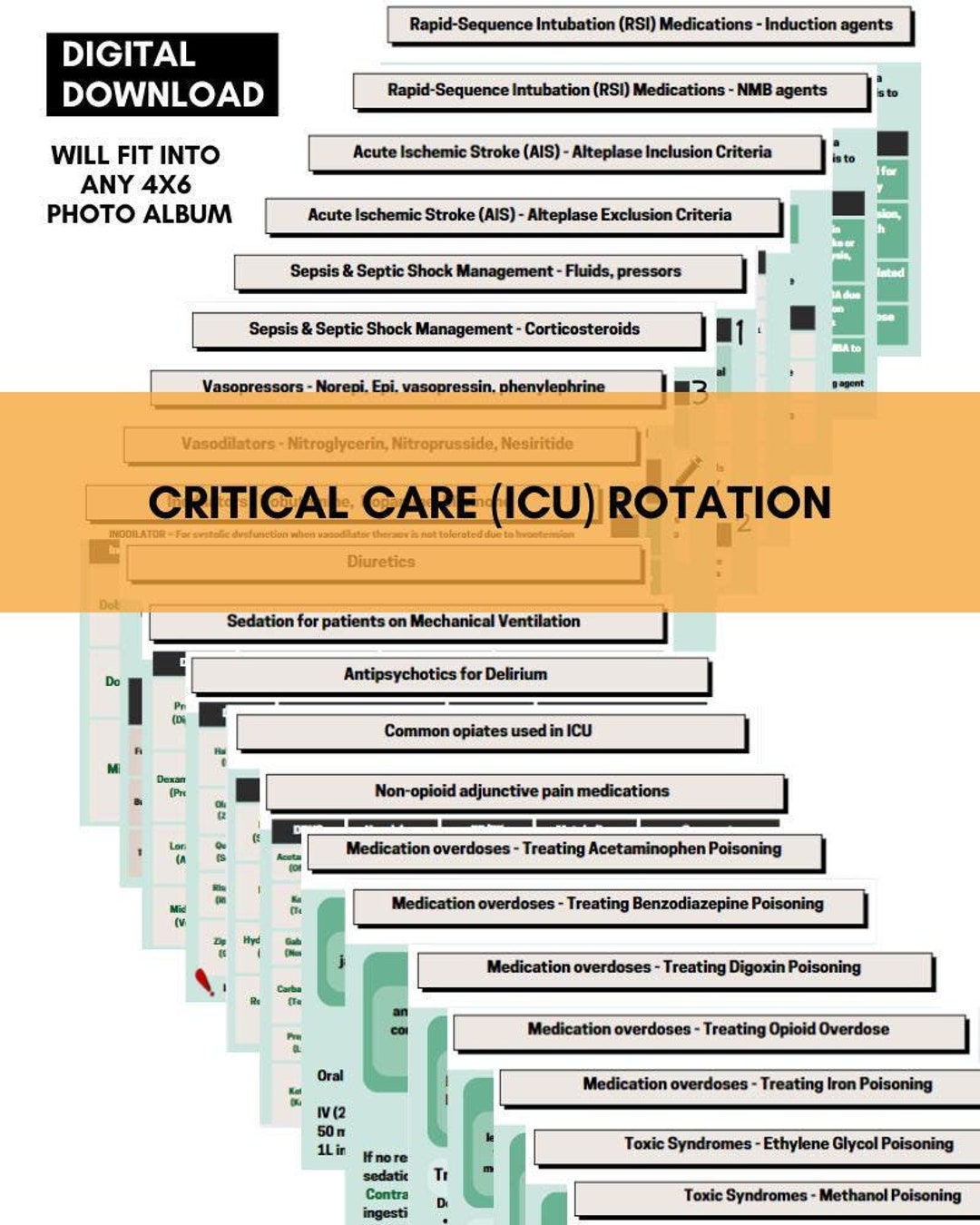 ICU Rotation Cheat Sheet | 4x6 Digital Prints/booklet Inserts for ...