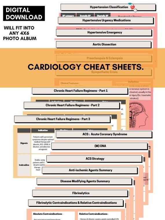Cardiology Cheat Sheet 4x6 Digital Prints/booklet Inserts - Etsy