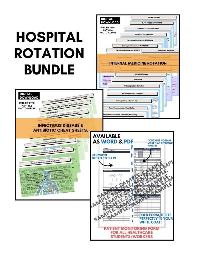 HOSPITAL ROTATION BUNDLE | Cheat Sheet | 4x6 Digital Prints/booklet ...