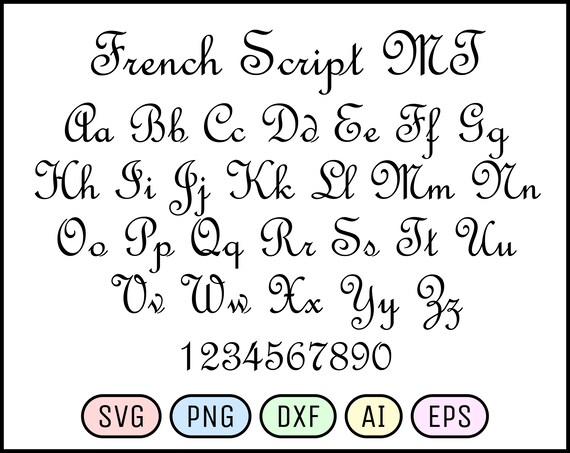 French Script MT Font Svg Png Ai Eps Dxf Alphabet Numbers - Etsy Finland