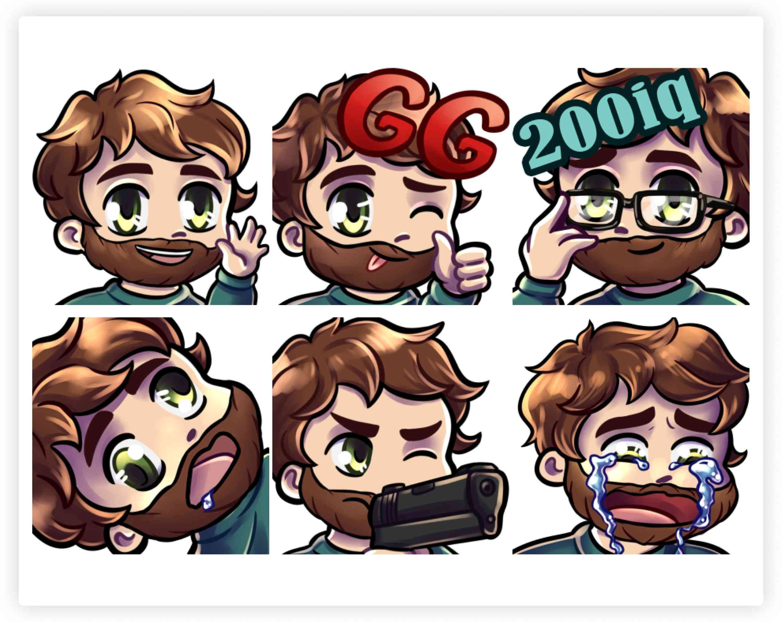 6 Brown Hair & Beard Chibi Boy Emotes / Chibi Emotes Pack / | Etsy UK
