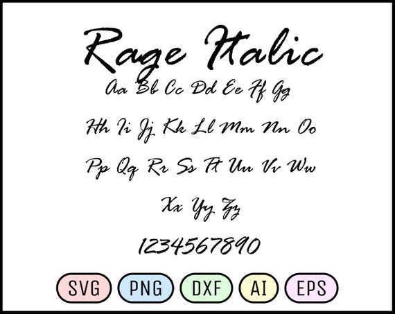 Rage Italic Font Svg Png Ai Eps Dxf Alphabet/font - Etsy