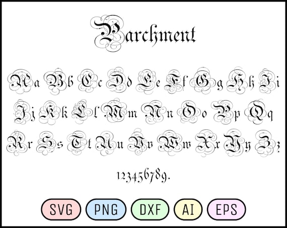 Parchment Font Svg Png Ai Eps Dxf Alphabet Numbers - Etsy Nederland