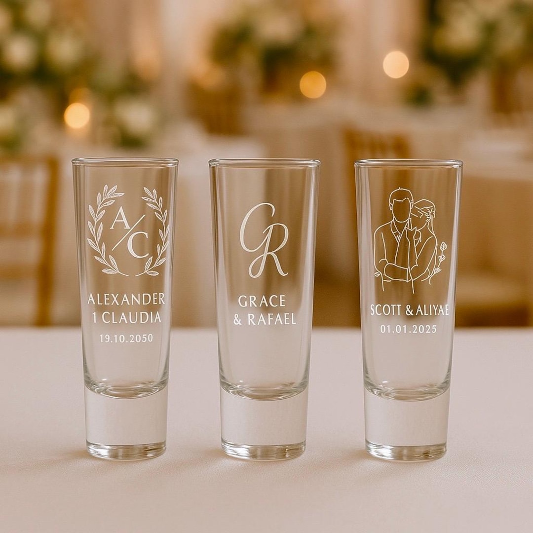 Custom Wedding Shot Glasses – Personalized Name & Date, Engraved Guest ...